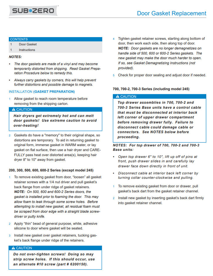 Sub Zero door seal installation instructions with videos